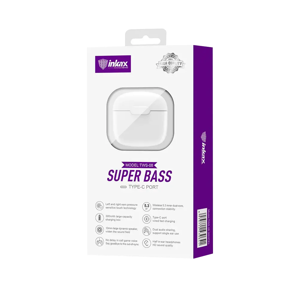 ECOUTEUR INKAX TWS-08 SUPER BASS - BLANC - OmegaNet